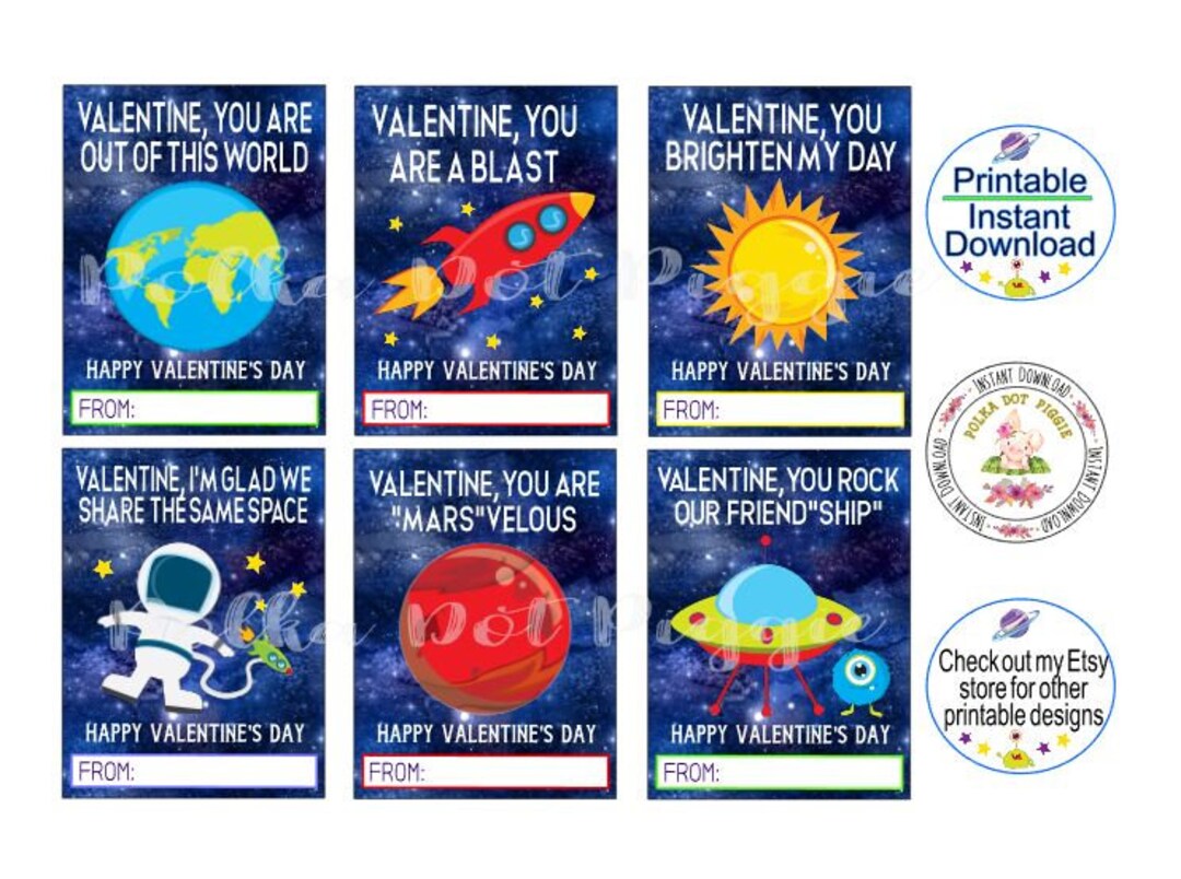 Outer Space Kid Valentine Printable Instant Download School Valentine ...