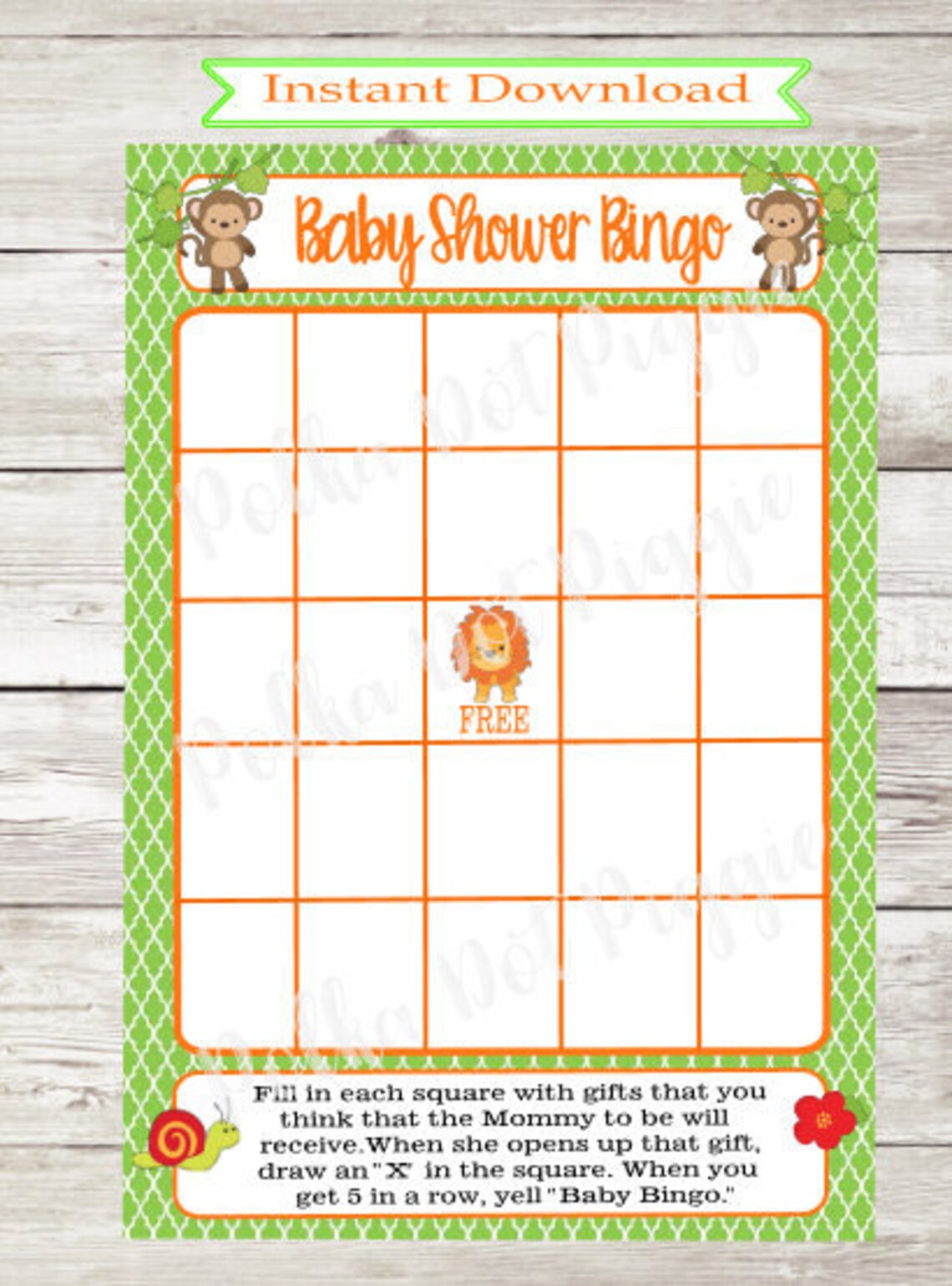 Safari Cute Jungle Animals Baby Shower Bingo Baby Shower Game - Instant ...
