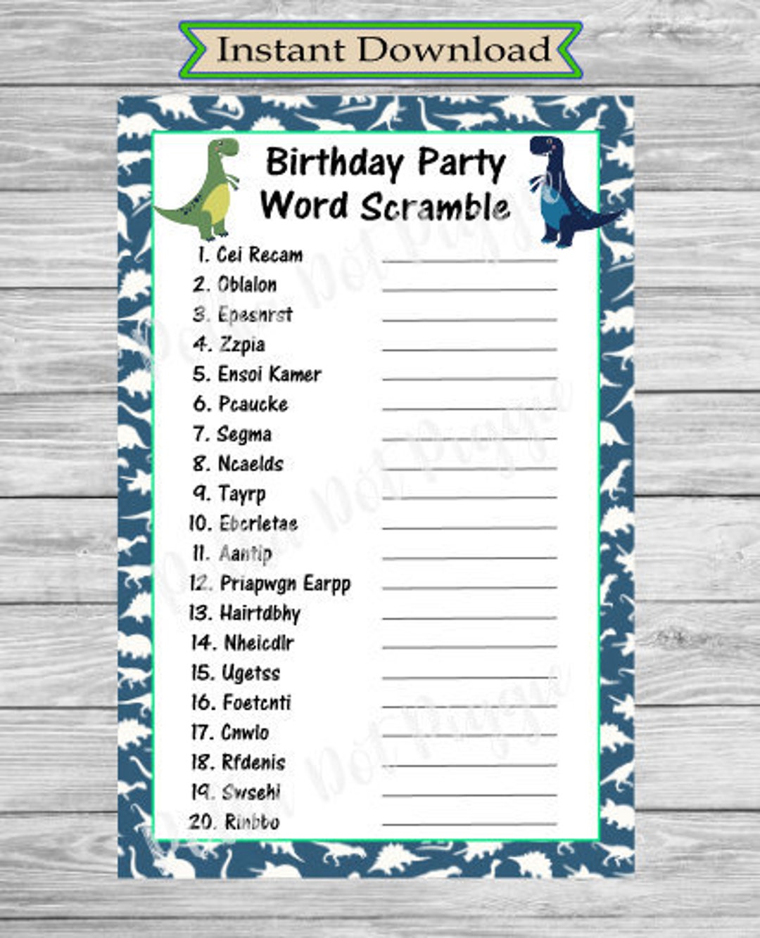 Dinosaur Word Scramble Birthday Party Game (instant Digital Printable ...
