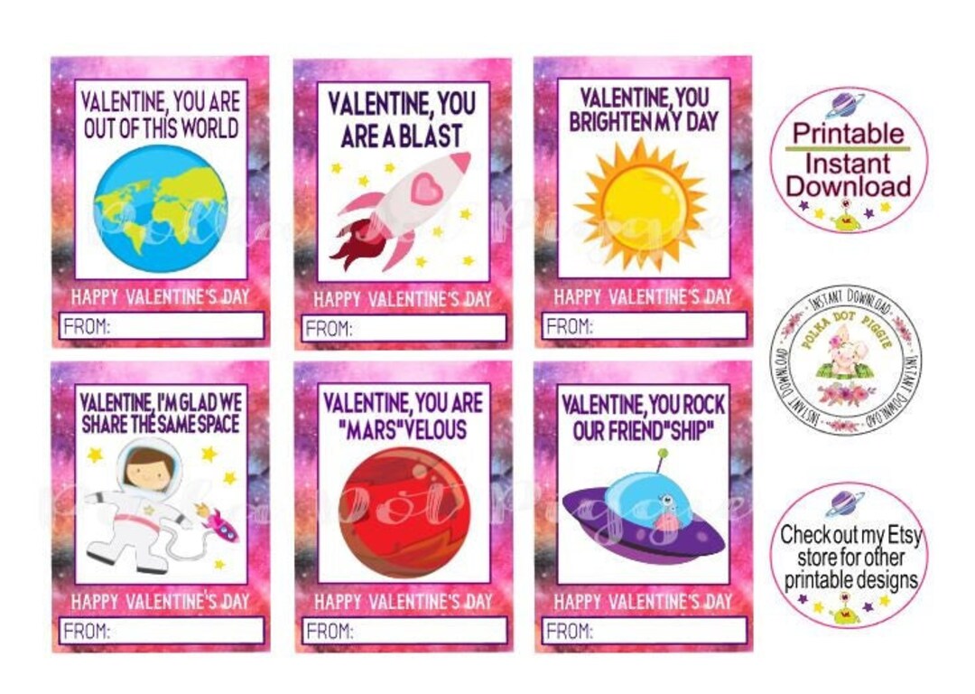 Outer Space Girl Kid Valentine Printable Instant Download School ...