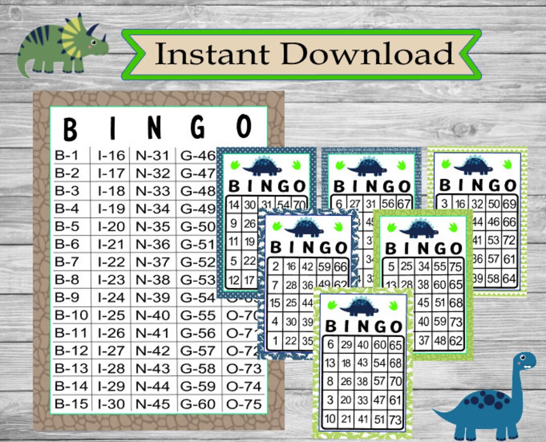 Dinosaur Birthday Party Bingo Digital Instant Download Printable Game ...