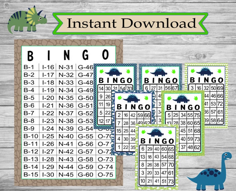 Dinosaur Birthday Party Bingo Digital Instant Download Printable Game ...
