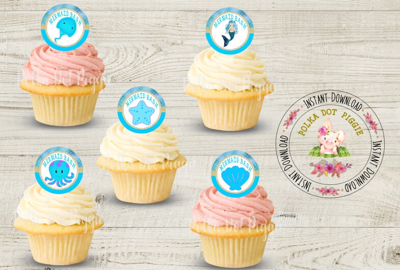 Mermaid Turquoise Cupcake Toppers Girls Birthday Party Bachelorette ...
