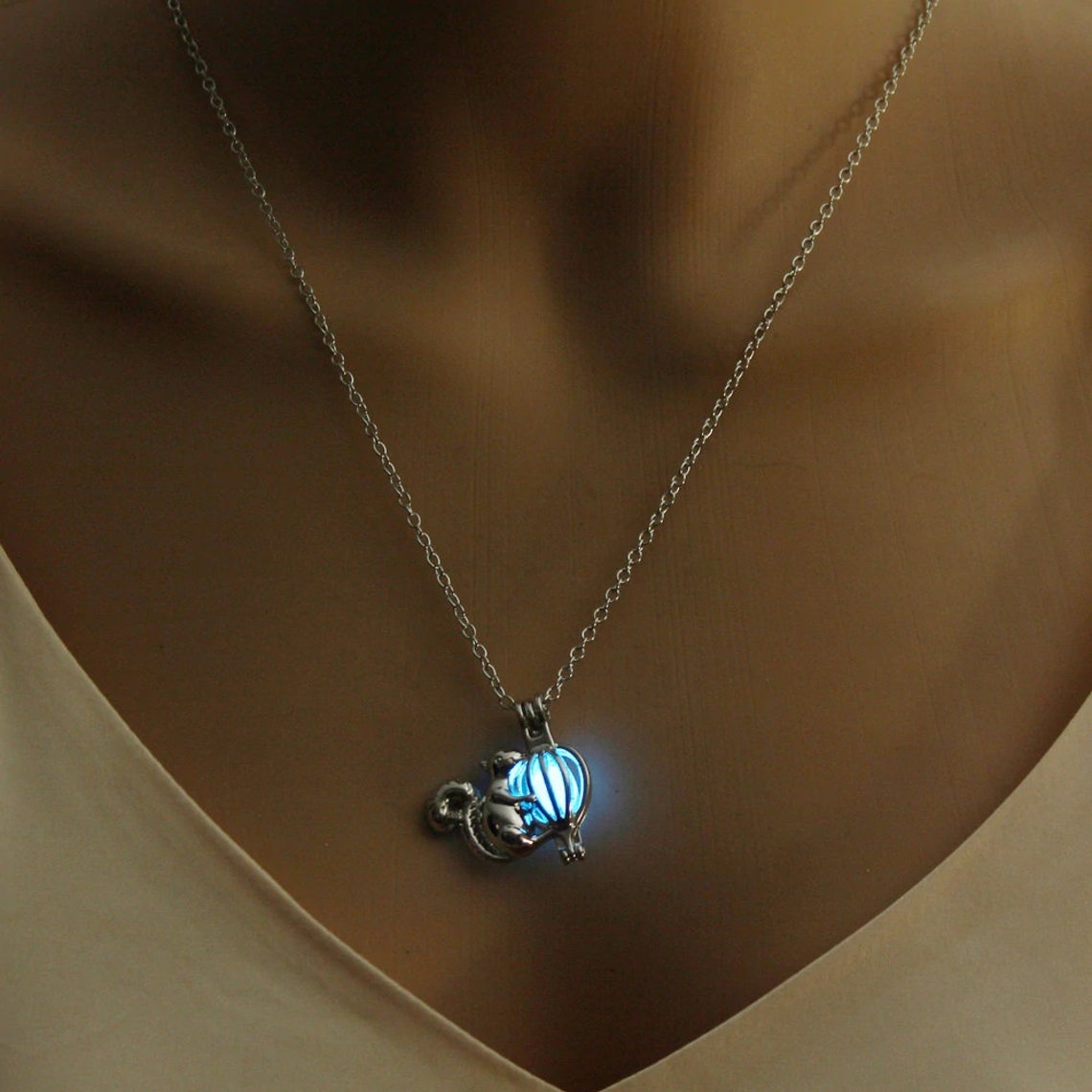 Glow In The Dark Necklace Silver Squirrel Necklace Glowing | Etsy
