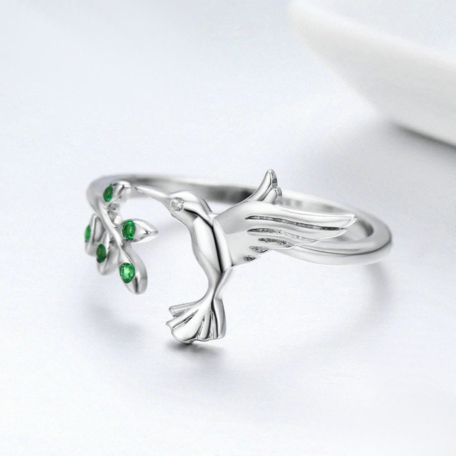 Hummingbird Ring Sterling Silver Ring Hummingbird Jewelry Leaf - Etsy