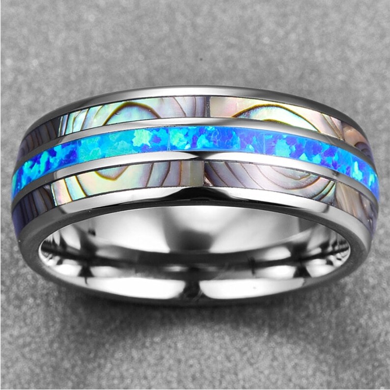 Abalone & Opal Ring Tungsten Wedding Band Mens Engagement Ring - Etsy