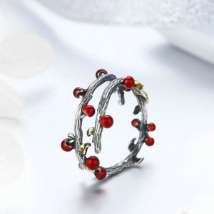 Red Berries Ring Sterling Silver Ring Tree Branch Ring Berry - Etsy