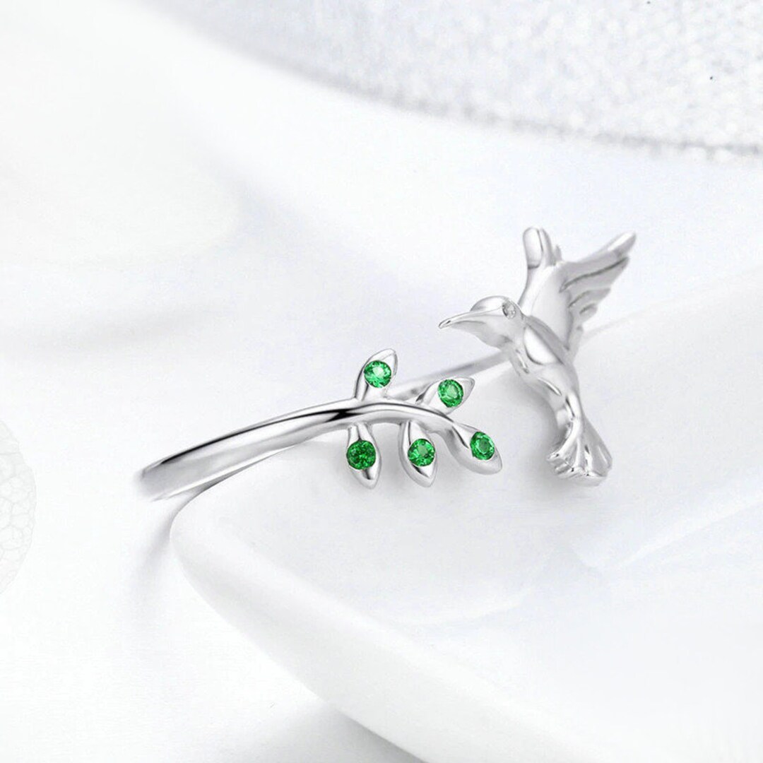 Hummingbird Ring Sterling Silver Ring Hummingbird Jewelry Leaf - Etsy