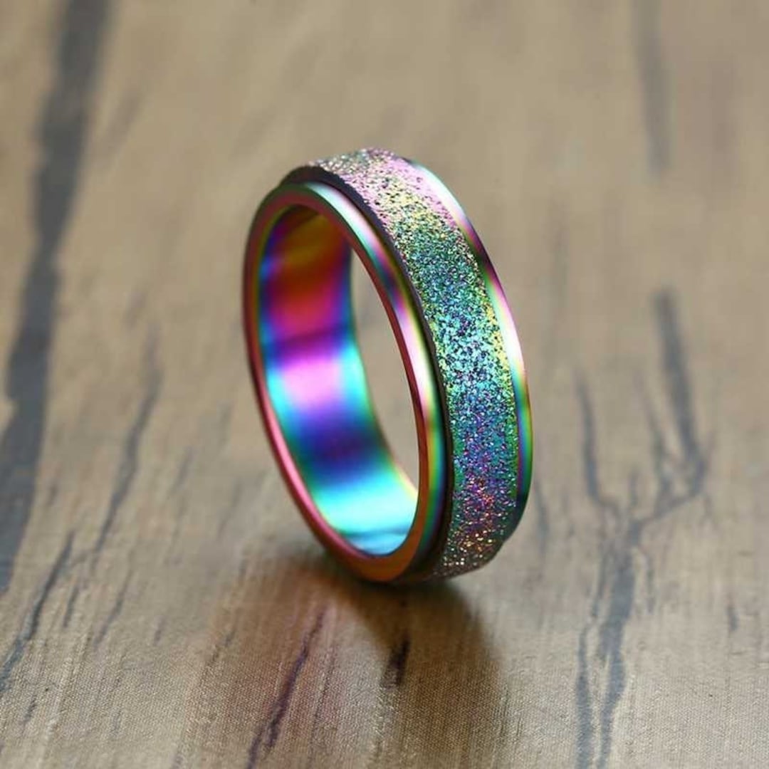 Rainbow Spinner Ring Rainbow Rings Rainbow Fidget Ring - Etsy
