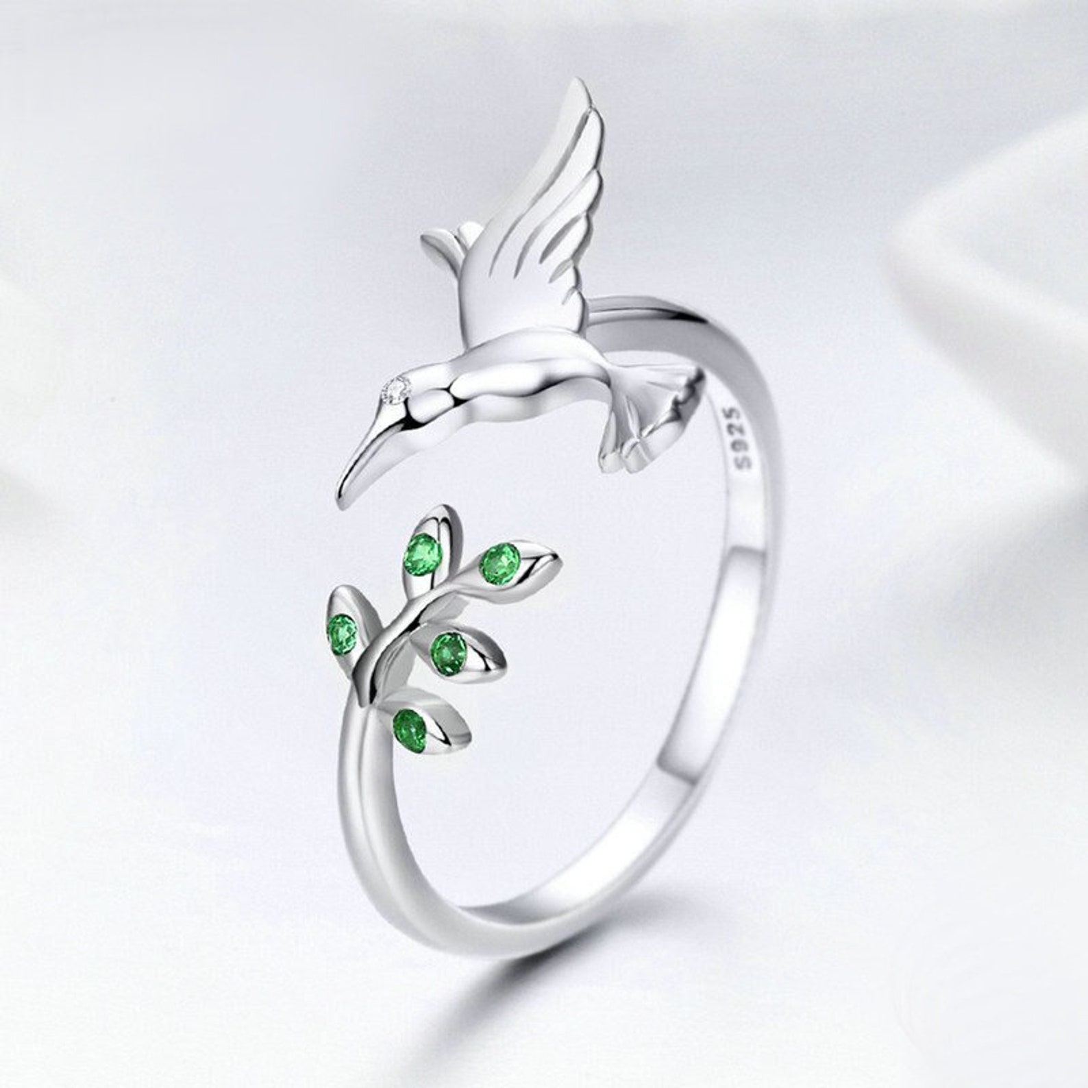 Hummingbird Ring Sterling Silver Ring Hummingbird Jewelry Leaf - Etsy