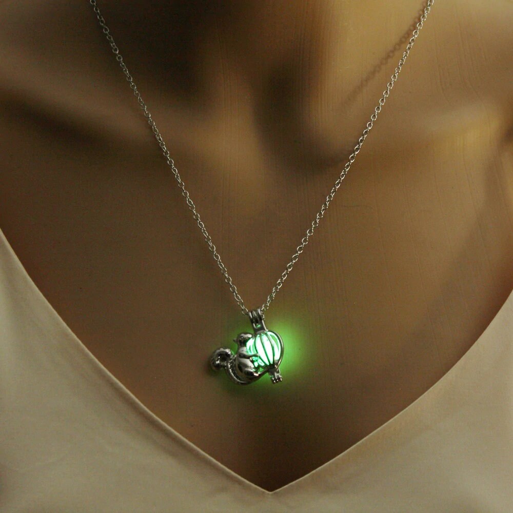 Glow In The Dark Necklace Silver Squirrel Necklace Glowing | Etsy