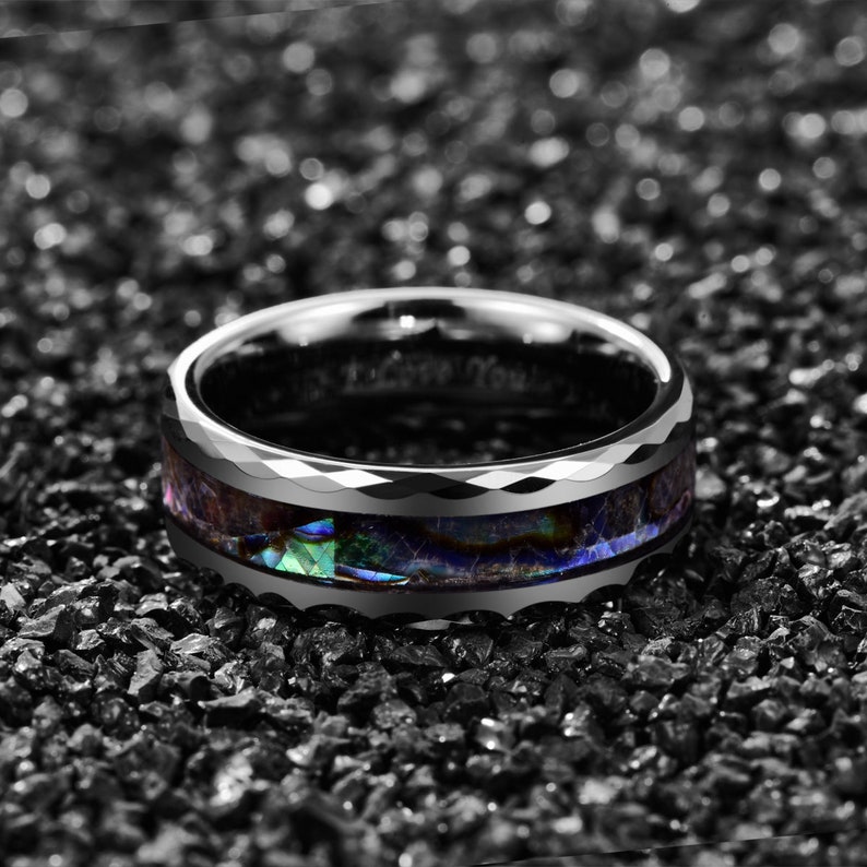 Abalone Ring Mens Wedding Band Tungsten Wedding Ring Mens | Etsy