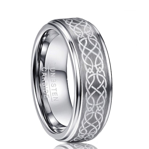 Celtic Knot Wedding Band Mens Celtic Knot Engraved Tungsten - Etsy