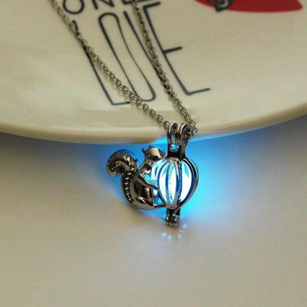 Glow In The Dark Necklace Silver Squirrel Necklace Glowing | Etsy