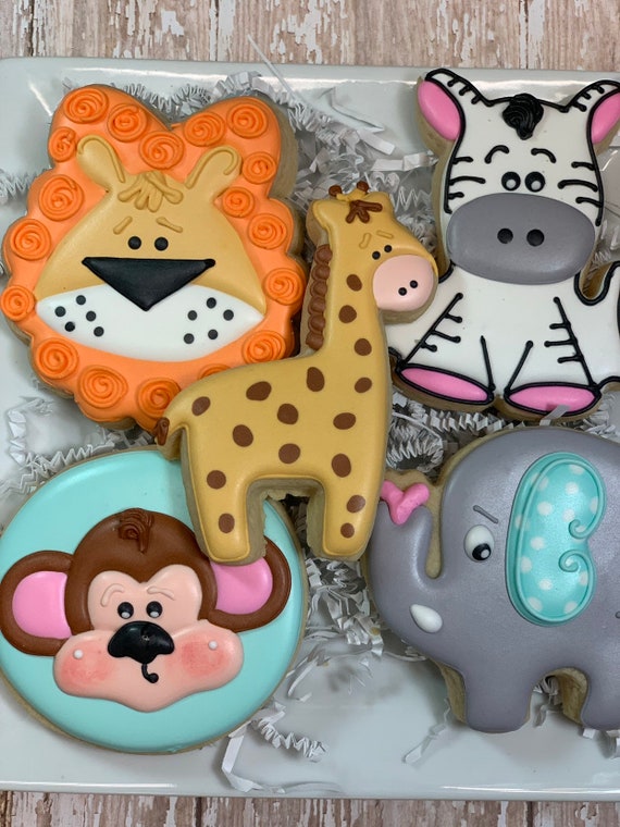 Zoo Animal Decorated Sugar Cookies Baby Shower Cookies - Etsy