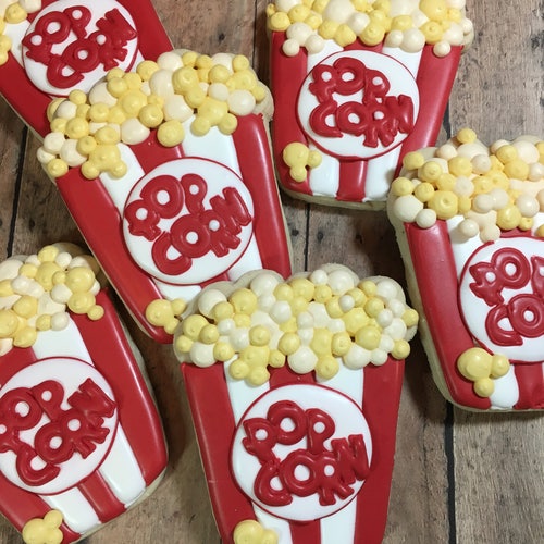 1 Dozen movie Night Popcorn Custom Cutout Cookies - Etsy