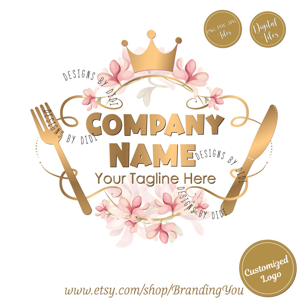 Chef Logo Design, Premade Catering Logo, Cooking Watermark, Knife Fork ...