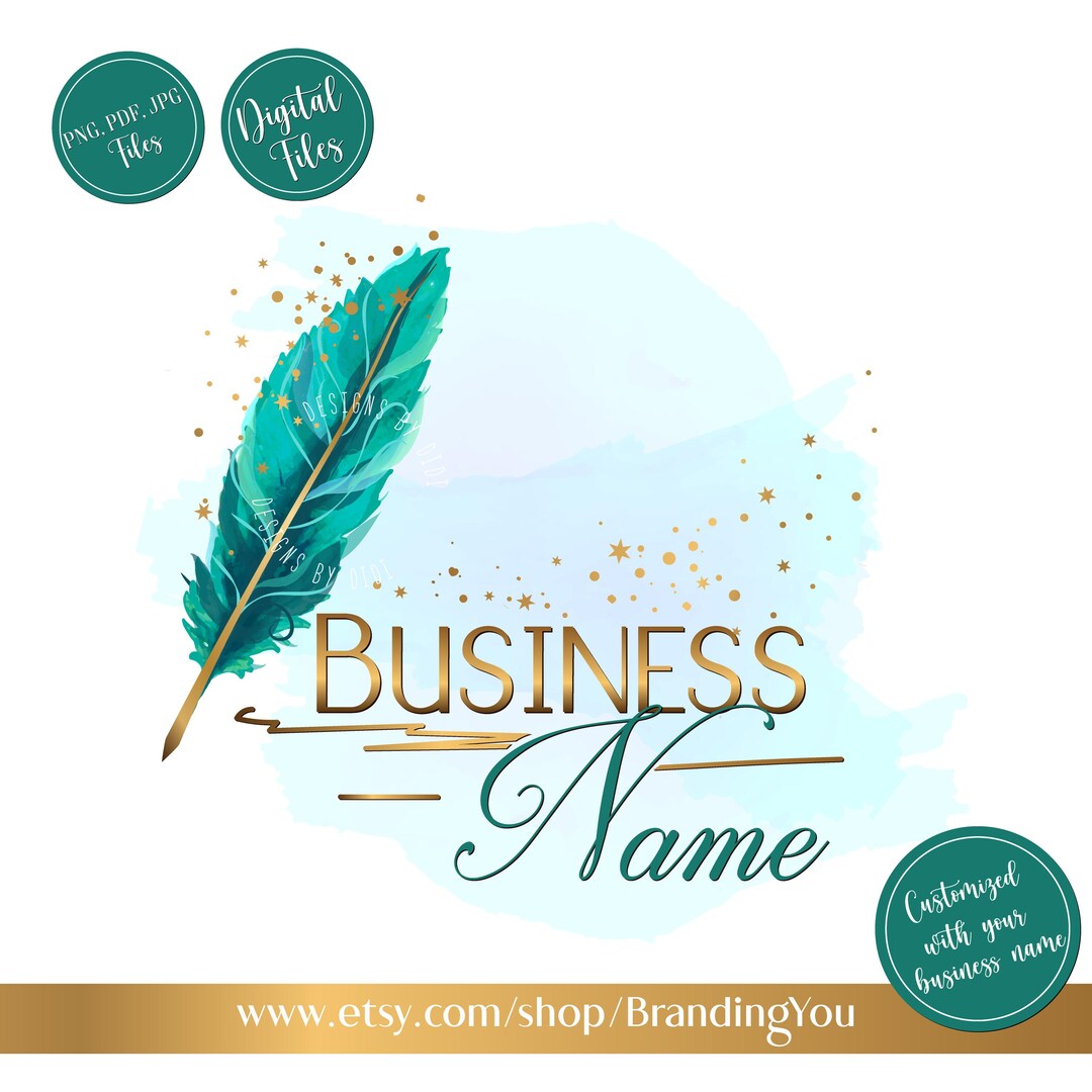 Feather Logo Design: Gold Watermark, Boutique Branding (digital Files ...