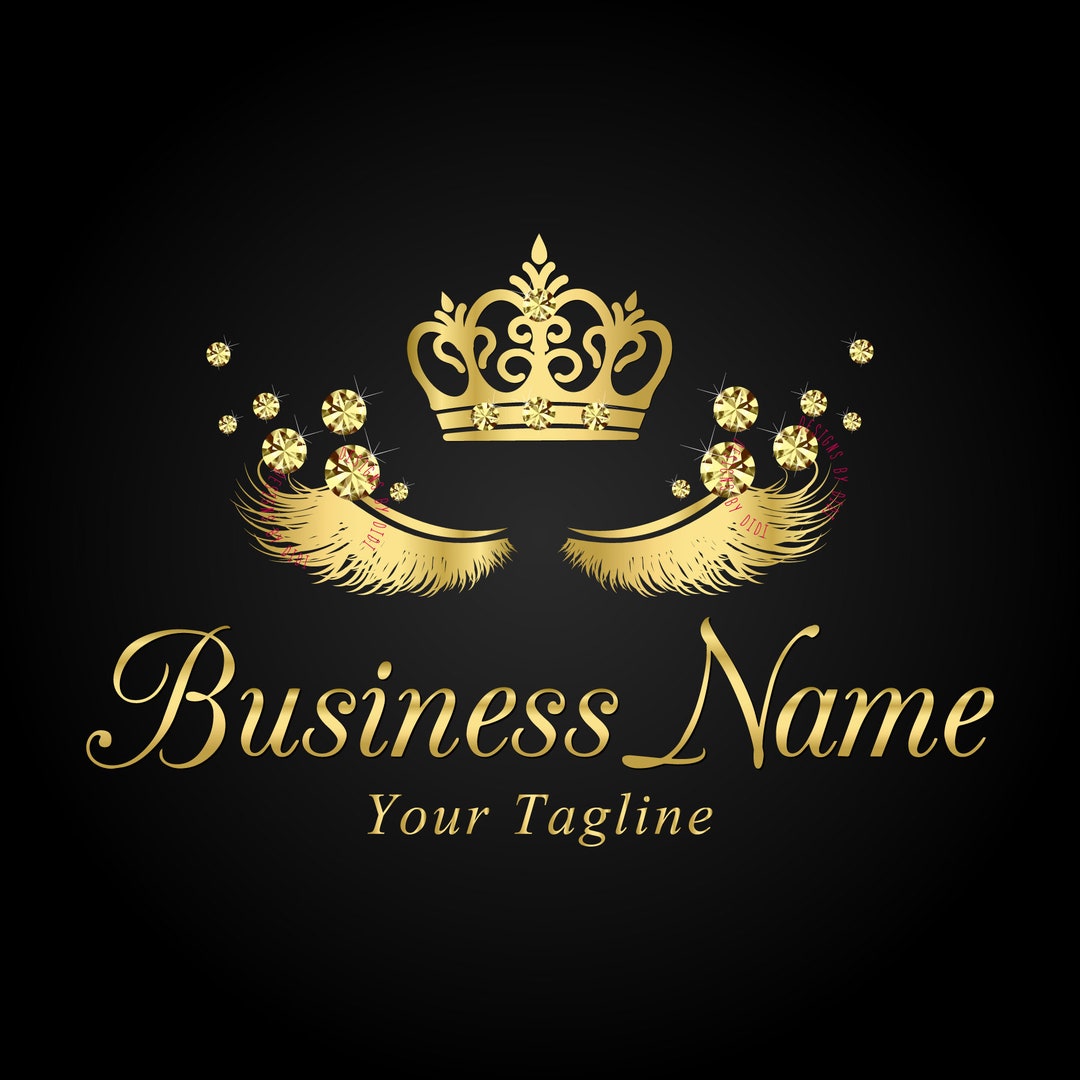 Lashes Logo, Custom Logo, Eyelash Logo, Crown Diamonds Logo Gold ...