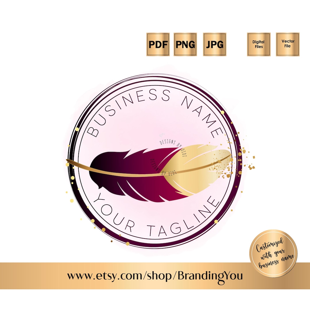 Feather Logo Design: Mobile Notary, Photography Branding (digital Files ...