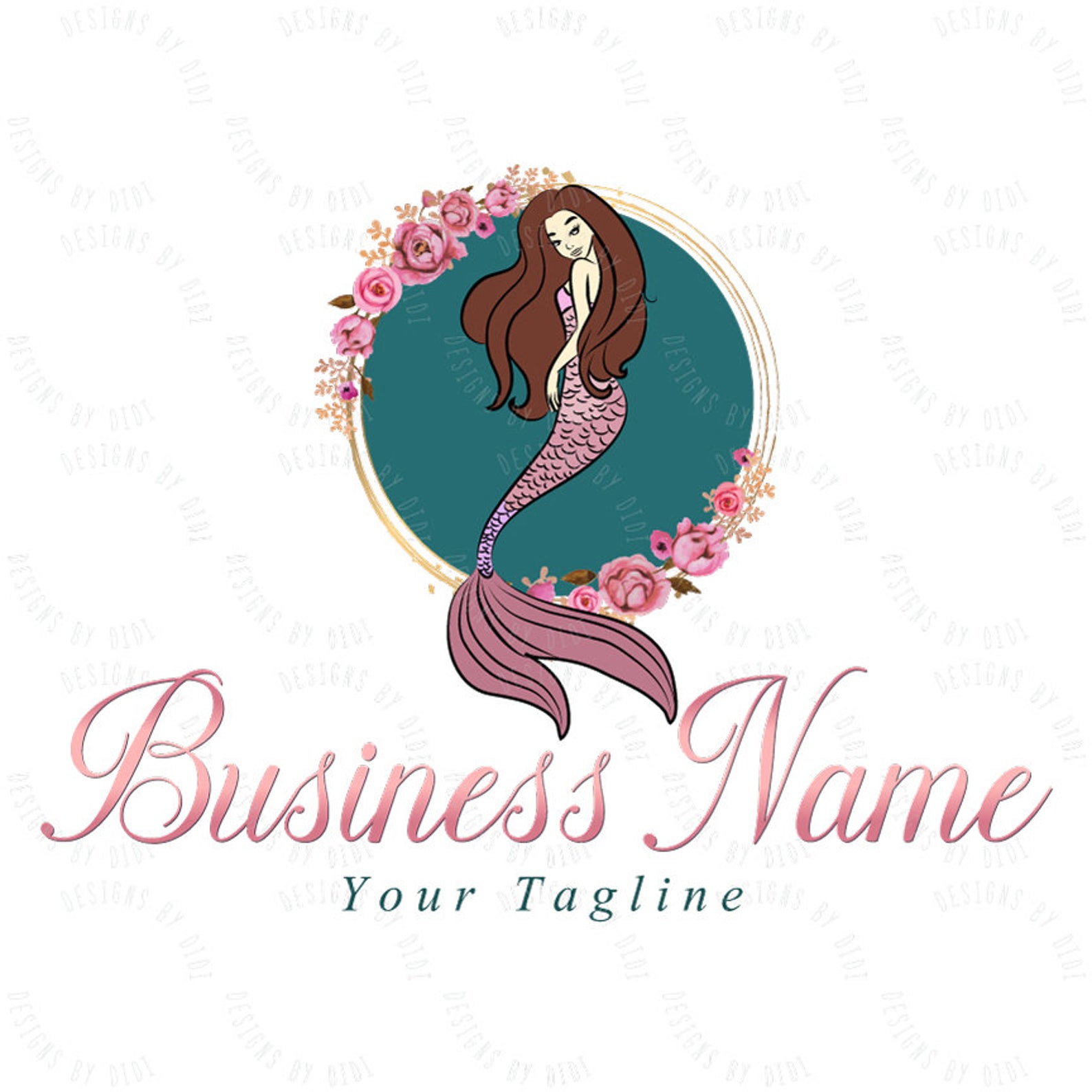 Custom Logo Design Pink Gold Mermaid Logo Photography Logo | Etsy