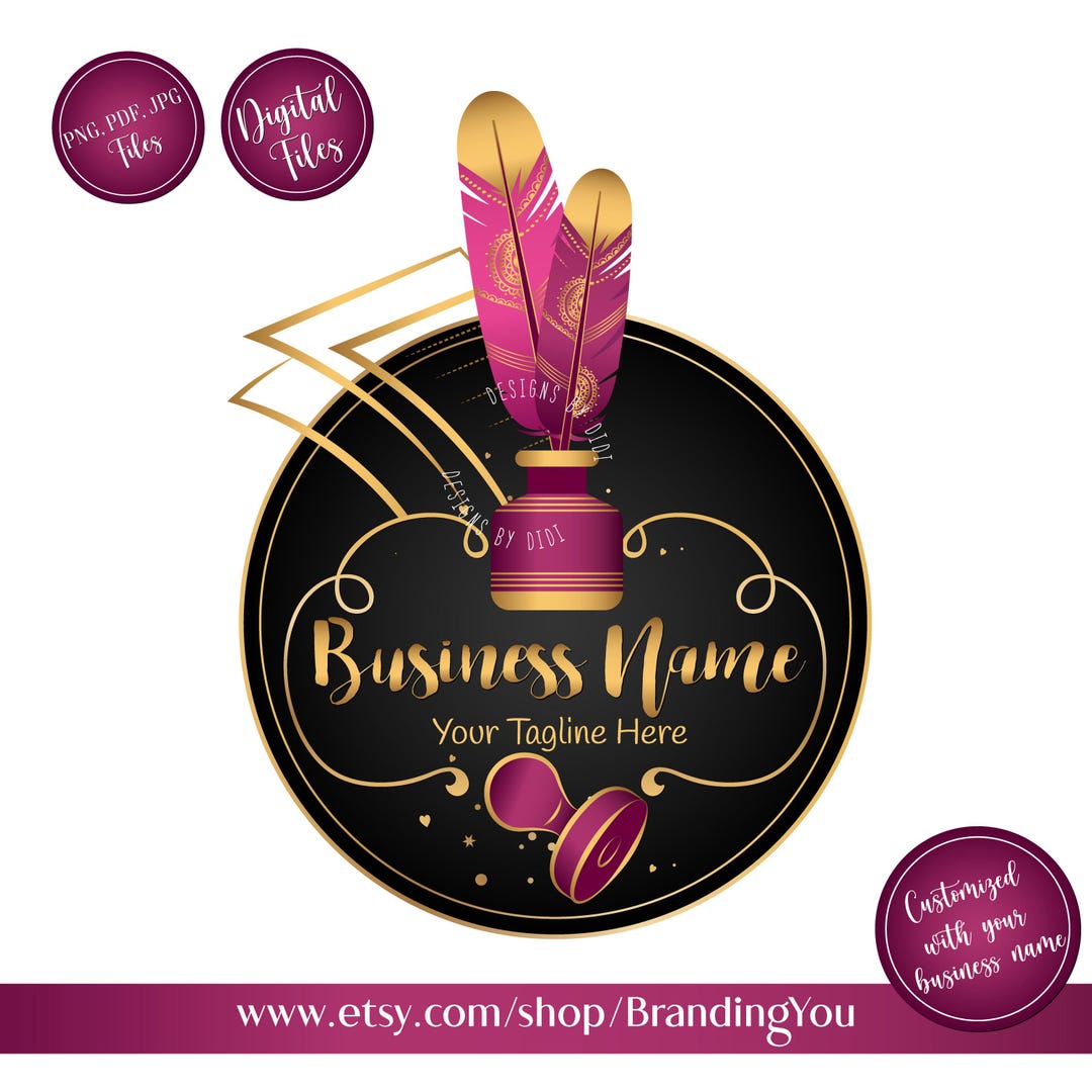 Notary Feather Logo: Round Stamp, Burgundy Design (digital File JPG ...
