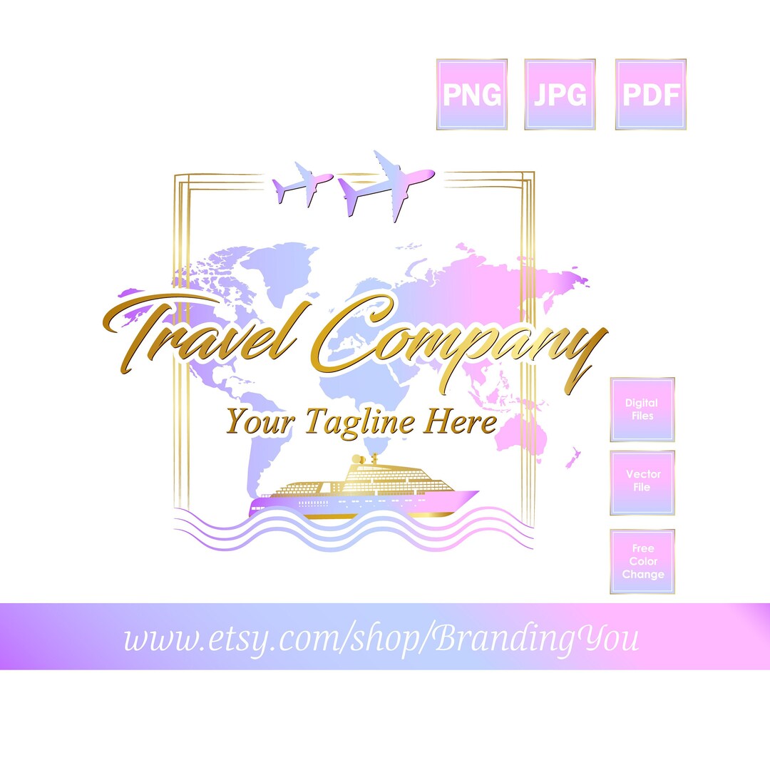 Pastel Travel Agent Logo: Airplane, Cruise Ship (digital Files) - Etsy