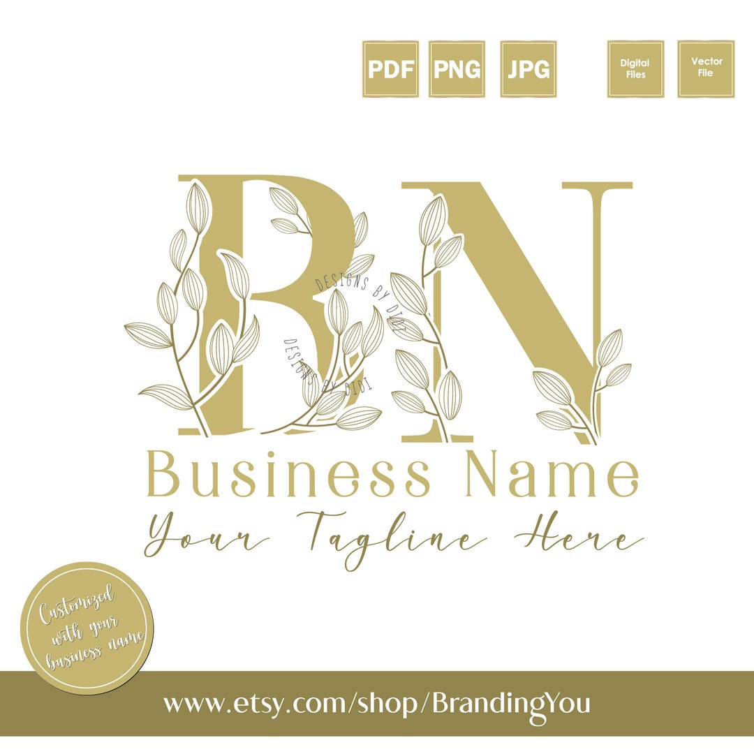 Custom Initials Logo, Botanical Logo, Leaves Initials Signature ...