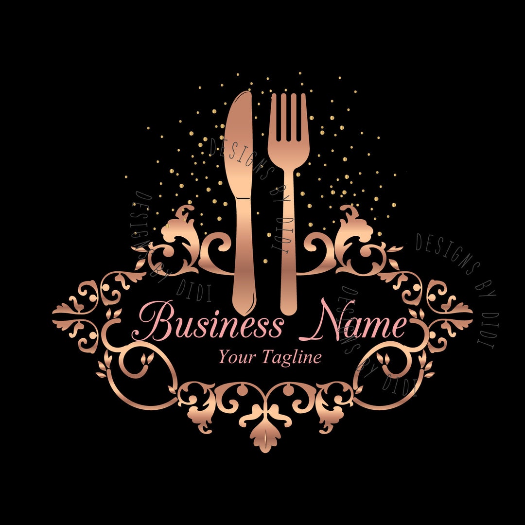 Catering Logo, Cooking Logo, Food Watermark Logo, Fork Knife Gold Logo ...