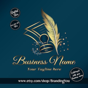 Notary Logo, Stamp Feather Logo, Mobile Notary Royal Blue Branding ...