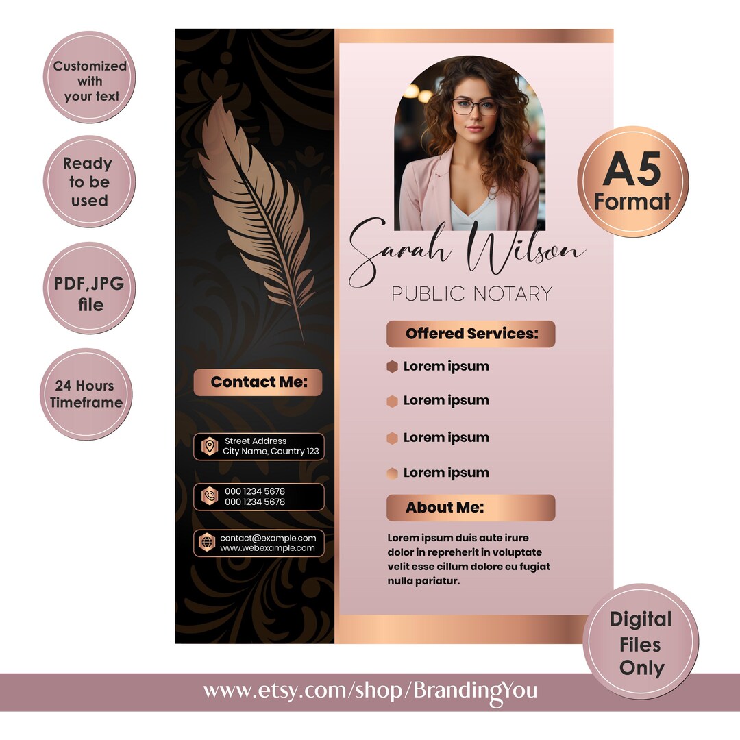 Mobile Notary Services Flyer, Feather Printable Graphic Design ...