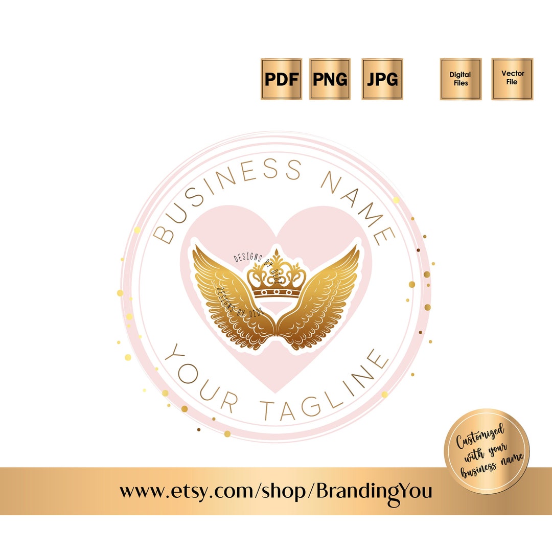 Angel Wings Logo, Angelic Logo, Fashion Boutique, Gold Heart Wings Logo ...