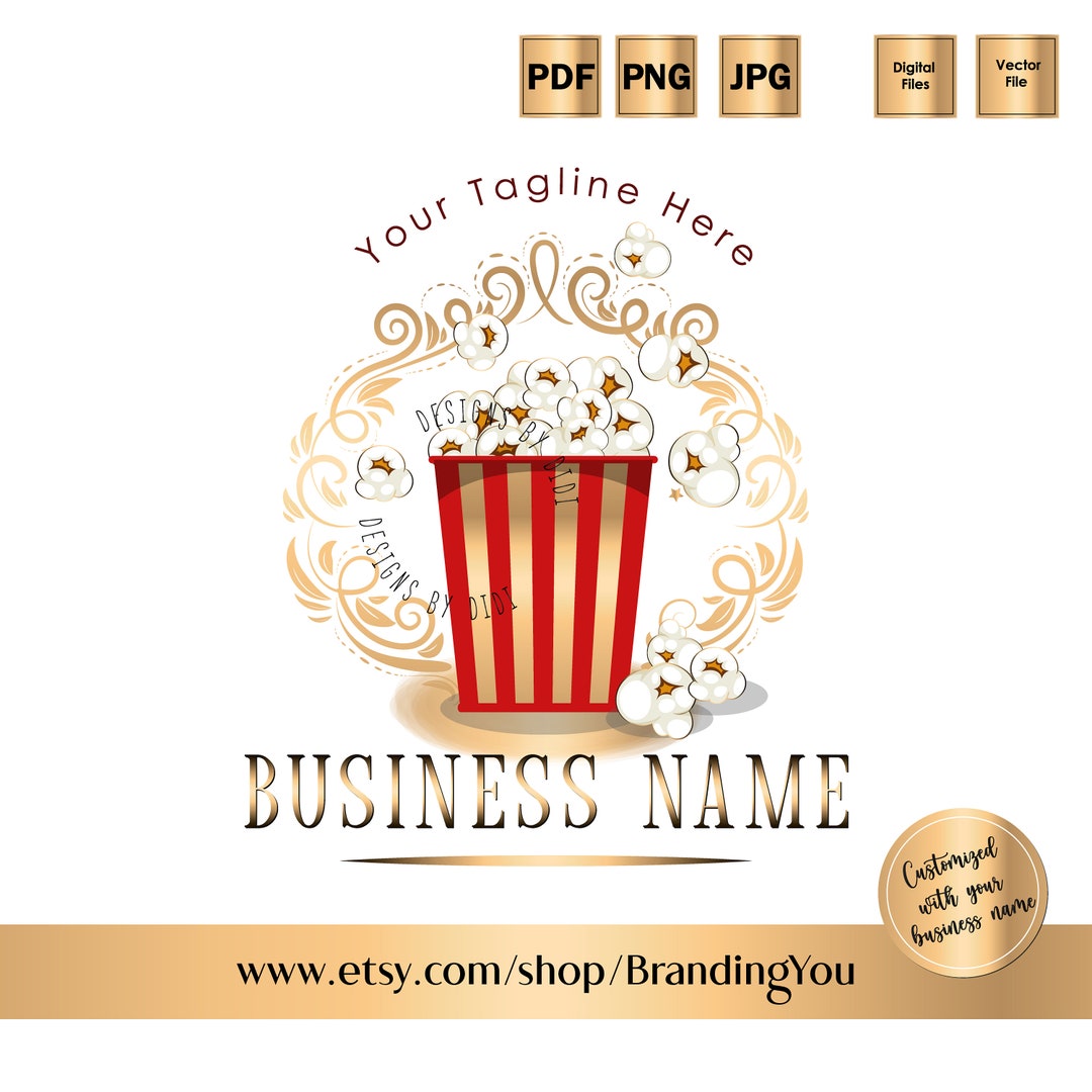 Popcorn Logo Design: Elegant Gold Glitter Branding Watermark (digital ...
