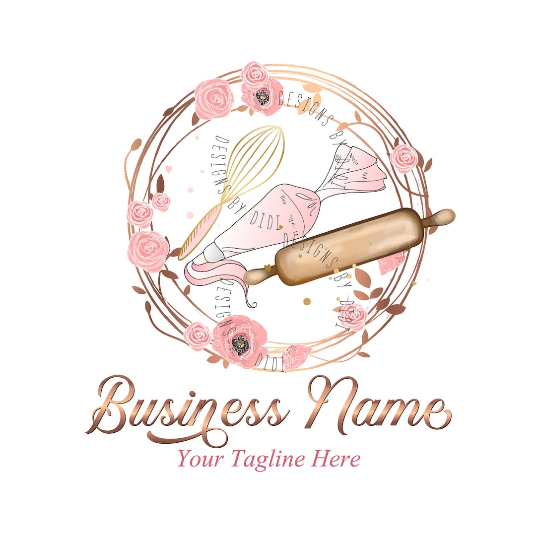 Bakery Logo, Custom Logo Design, Rolling Pin Whisk Watercolor Logo ...