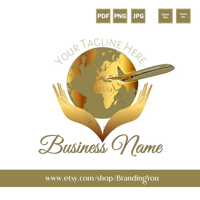 Travel Agency Logo: Globe, Plane, Hands Branding (digital Files) - Etsy