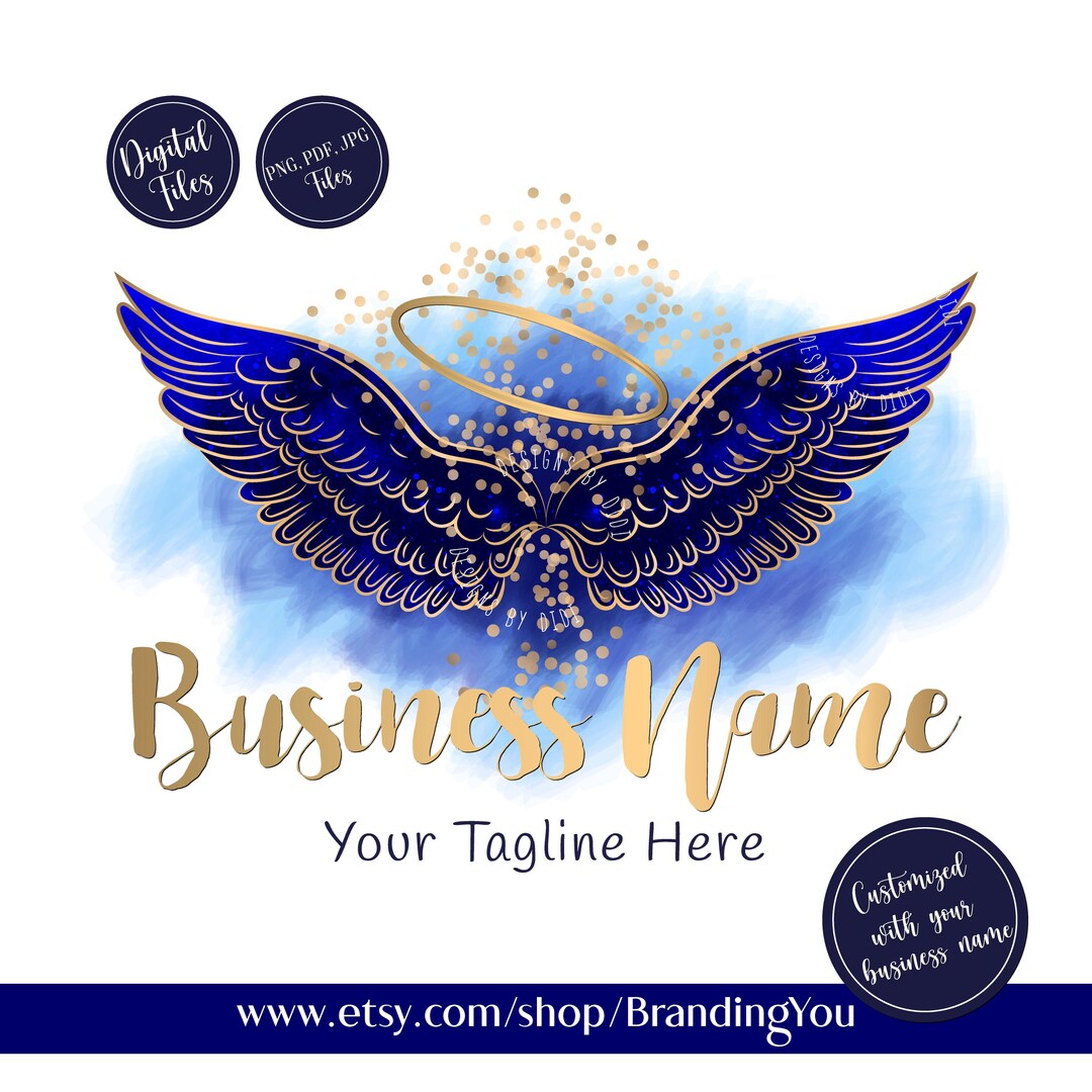Angel Wings Logo, Watercolor Angel Wings Halo Logo, Custom Logo Design ...