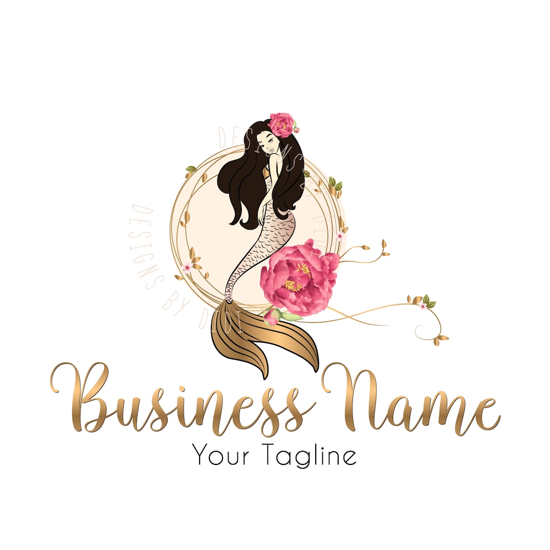Mermaid Logo, Flower Gold & Pink Boutique Business Branding - Etsy