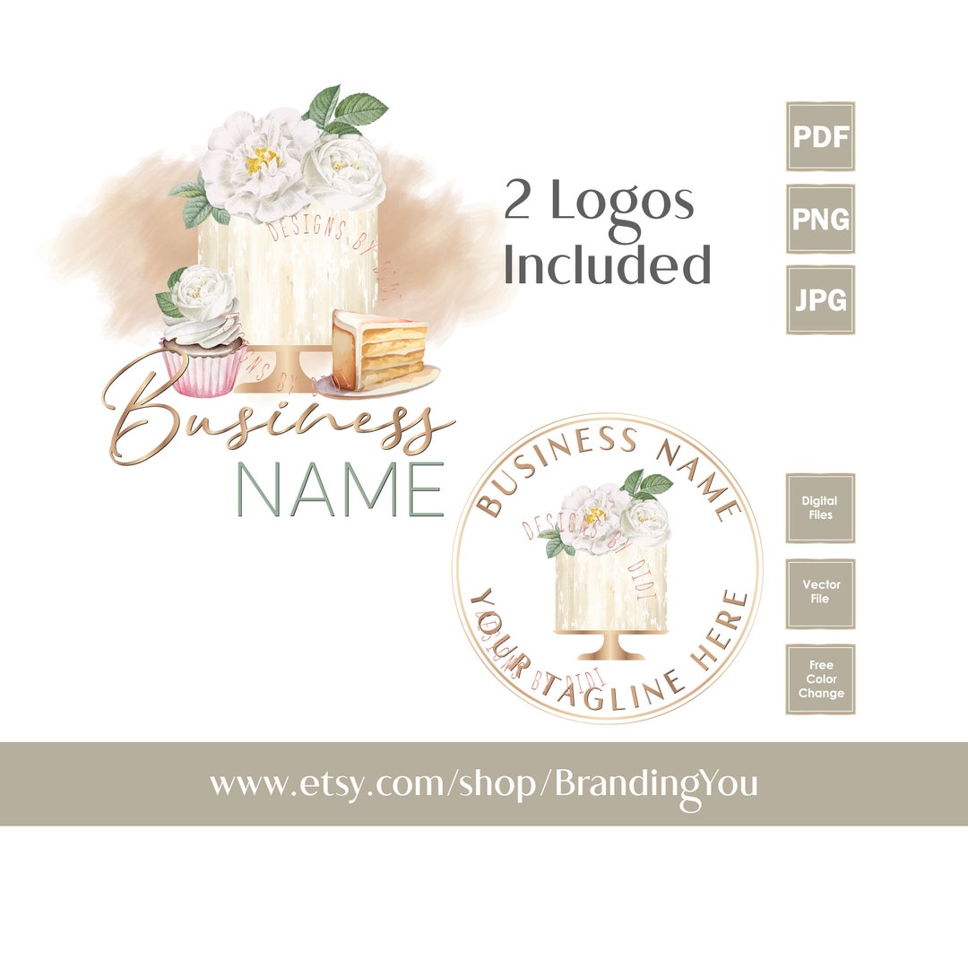 Watercolor Cake Logo, Cupcake Custom Logo Design, Bakery Logo, Sweet ...