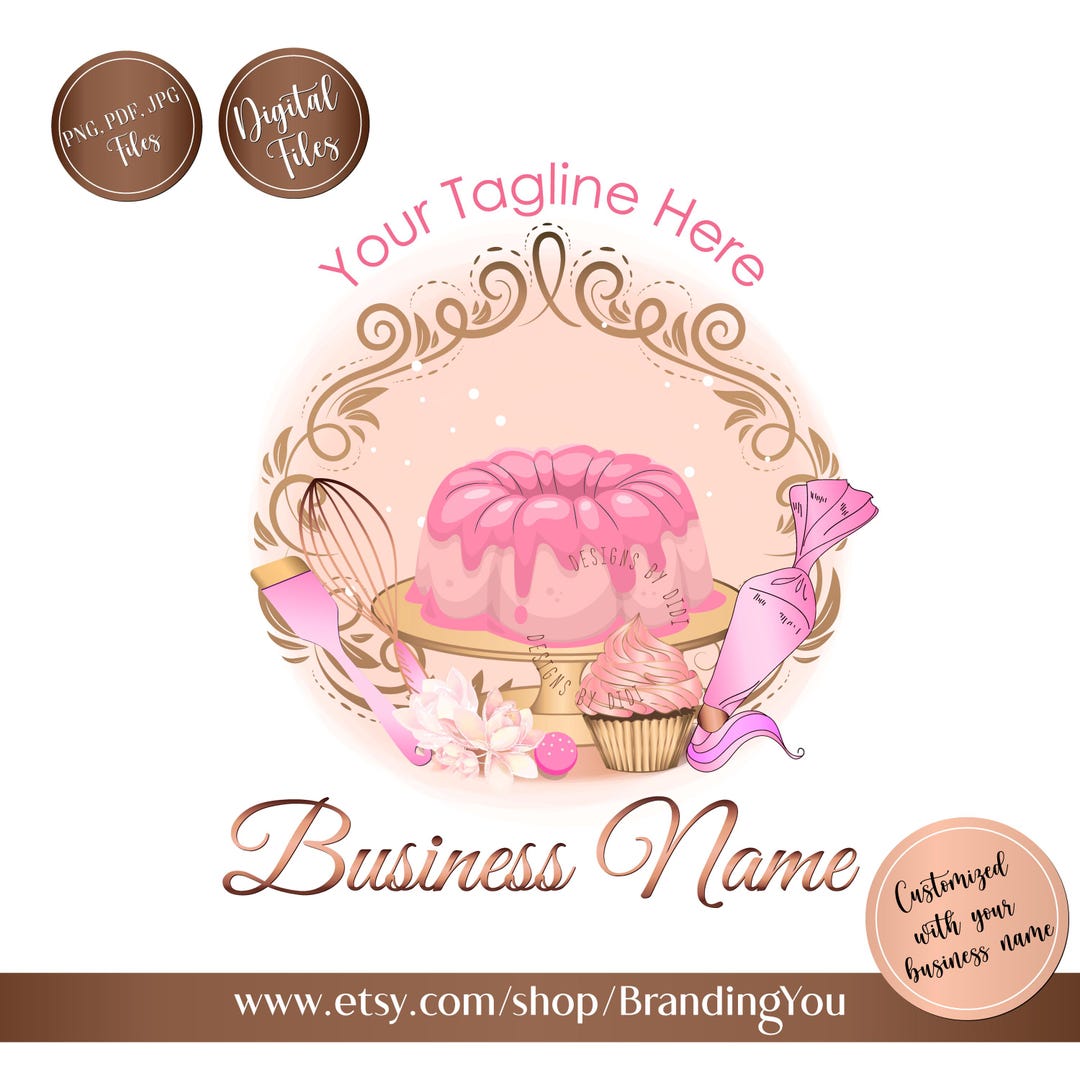 Bakery Logo Design: Bundt Cake, Cupcake & Whisk - Premade Branding ...