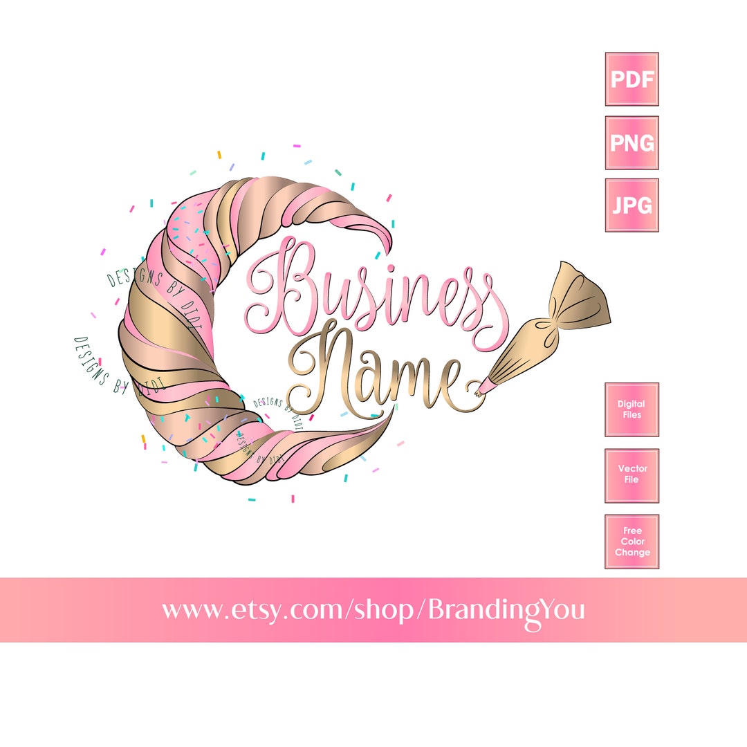 Frosting Moon Logo, Pastry Bakery Piping Bag Design, Watercolor Logo ...