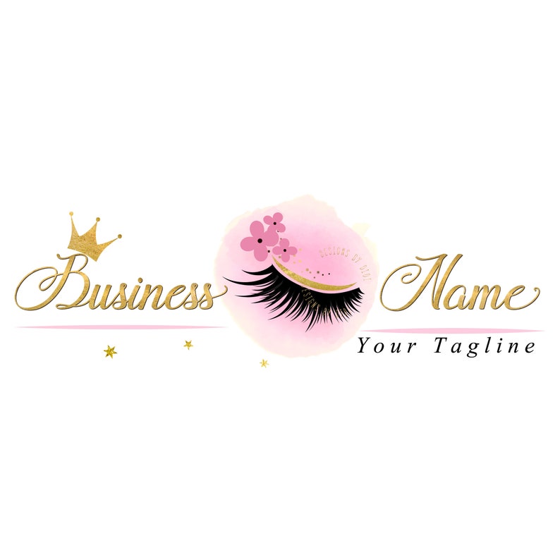 Custom logo lashes logo eyelash logo crown gold pink logo | Etsy