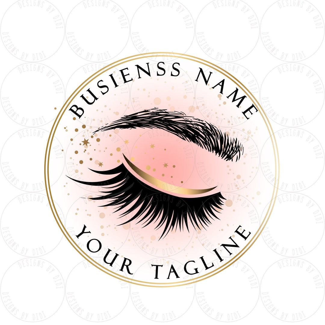 Eyelash Logo Design: Gold Pink Lashes, Brow Microblading (digital Files ...