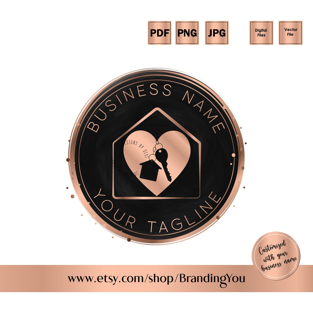 Realtor Logo Design: Rose Gold Key, Heart, House (digital Files) - Etsy