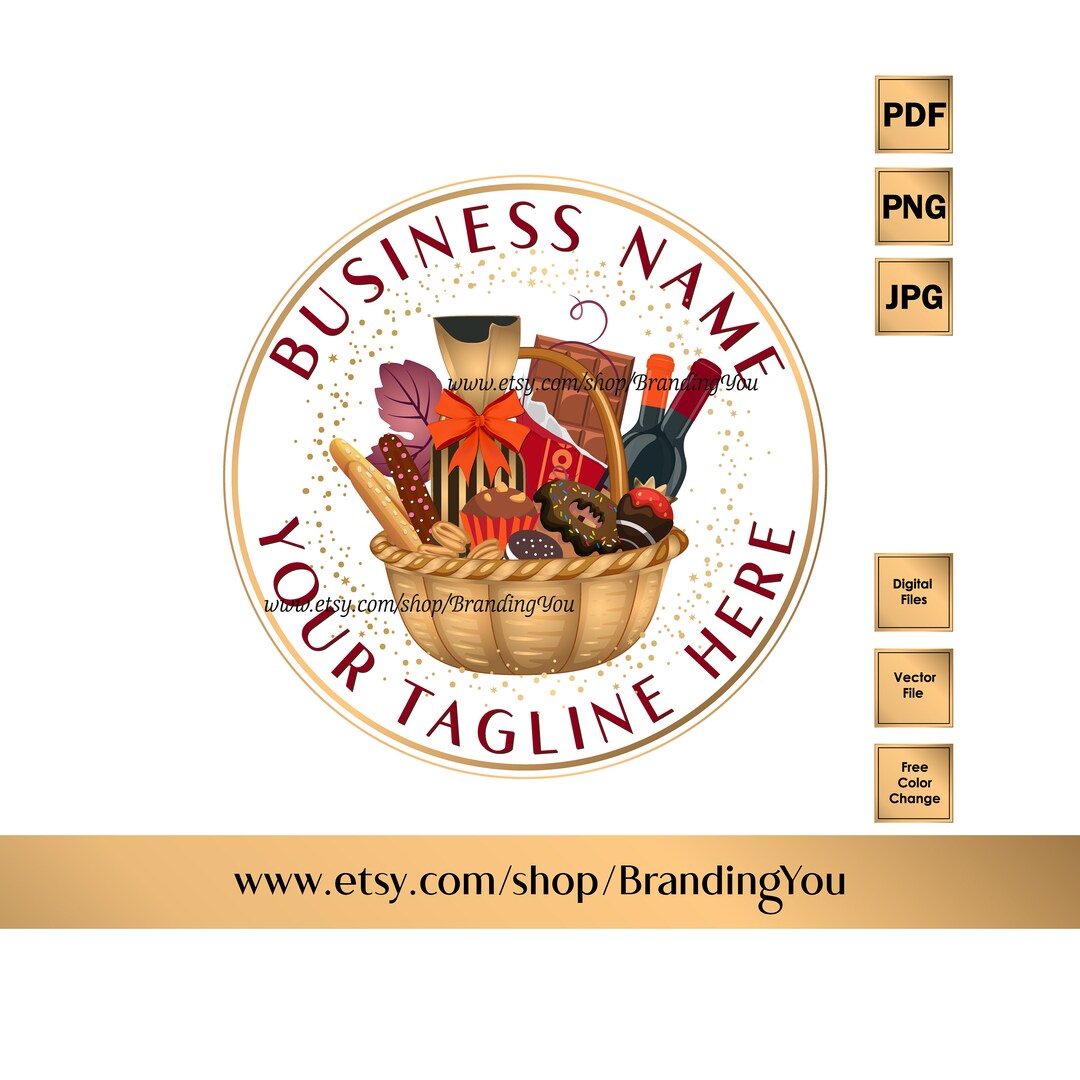 Gift Basket Logo, Custom Logo Design, Red Gold Gift Basket Logo, Bakery ...