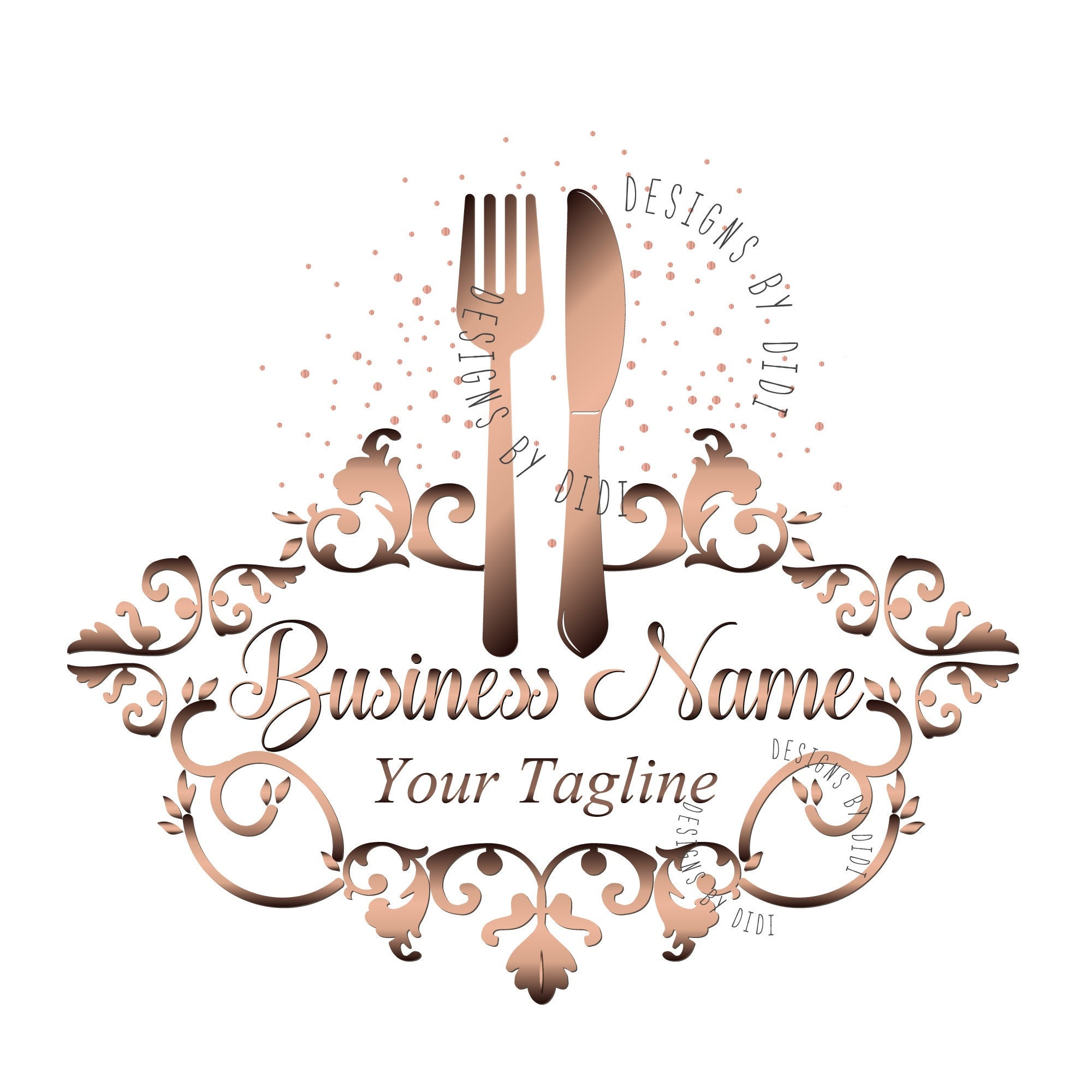 Restaurant Logo Design Copper Cooking Logo Knife Logo Rose | Etsy