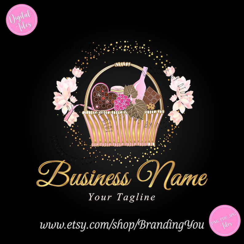 Gift Basket Logo, Custom Logo Design, Pink Gold Gift Basket Logo ...