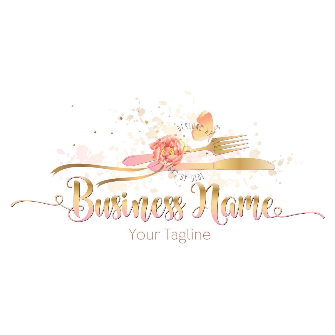 Custom Logo Design Pink Gold Cooking Logo Crown Knife Logo | Etsy