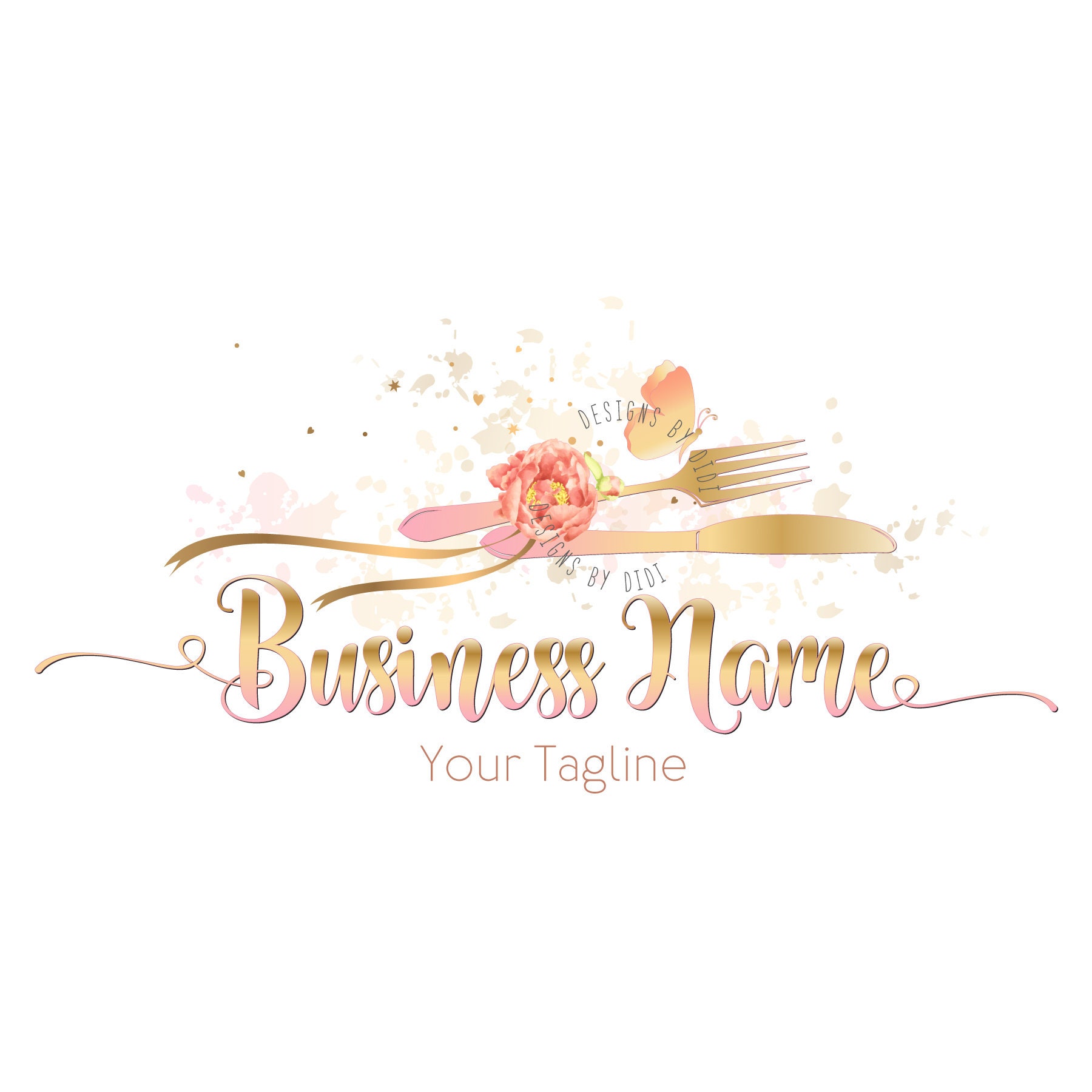 Custom Logo Design Pink Gold Cooking Logo Crown Knife Logo - Etsy