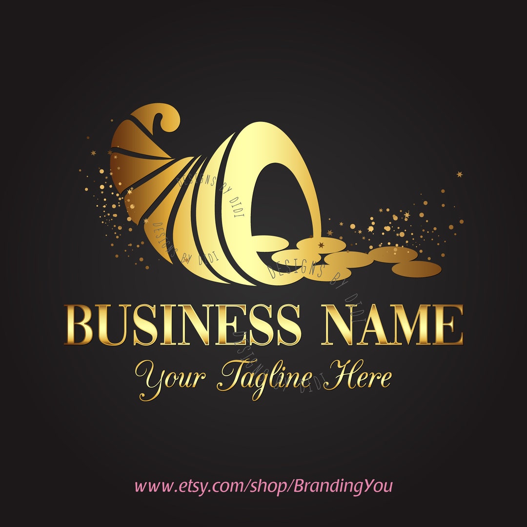 Cornucopia Logo, Horn of Plenty Logo, Corn of Abundance Gold Logo ...