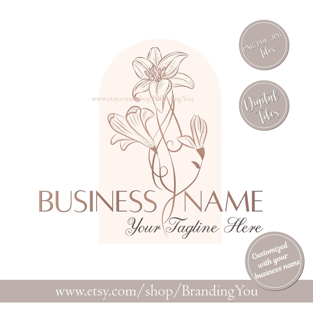 Lily Drawing Logo, Flower Graphic Design, Hand Drawn Floral ...